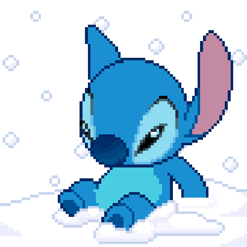 Стикер Стич Зима Прозрачный Холод Пиксель арт Снег Мультик Дисней Мультфильм