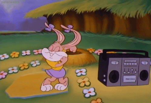 Гифка "Мультик, Babs bunny, Бумбокс, Танец, Танцует, Приключения ...